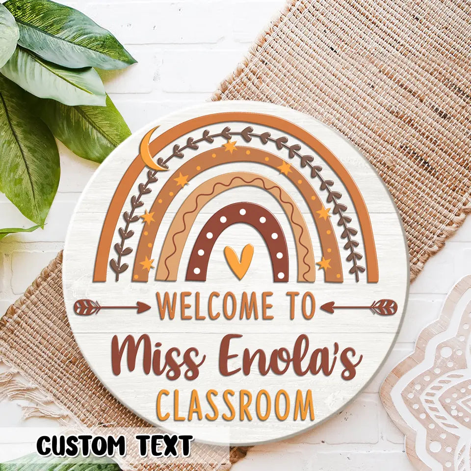 Personalized Teacher Door Sign, Teacher Gift, Boho Rainbow Door Hanger