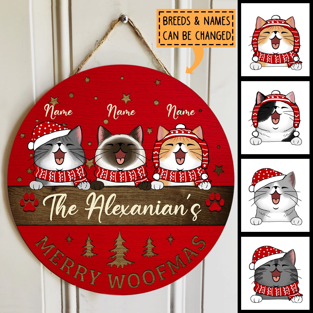 Christmas Door Decorations, Gifts For Cat Lovers, Meowey Catmas Red Ba