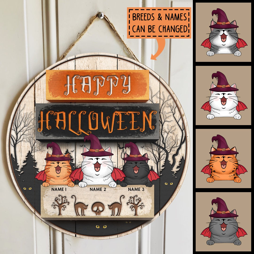 Halloween Custom Wooden Signs, Happy Halloween Gifts For Cat Lovers, W