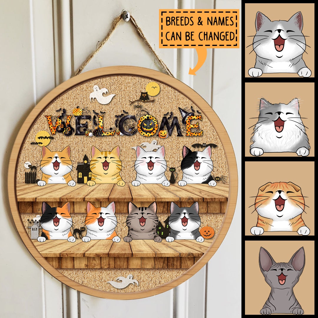 Halloween Welcome Door Signs, Halloween Decoration For Cat Lovers, Hal