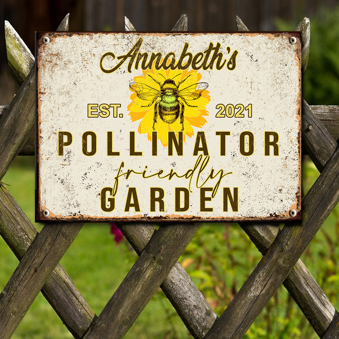 Pawzity Metal Garden Sign, Pollinator Friendly Garden Bee And Flower,