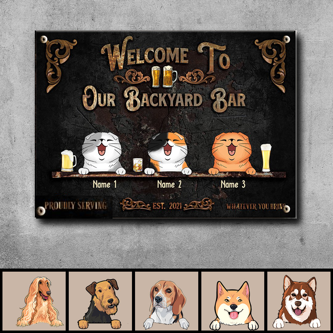 Pawzity Metal Backyard Bar Sign, Gifts For Cat Lovers, Proudly Serving
