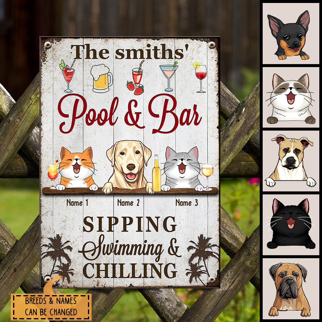 Pawzity Metal Pool & Bar Signs, Gifts For Pet Lovers, Sipping Swimming
